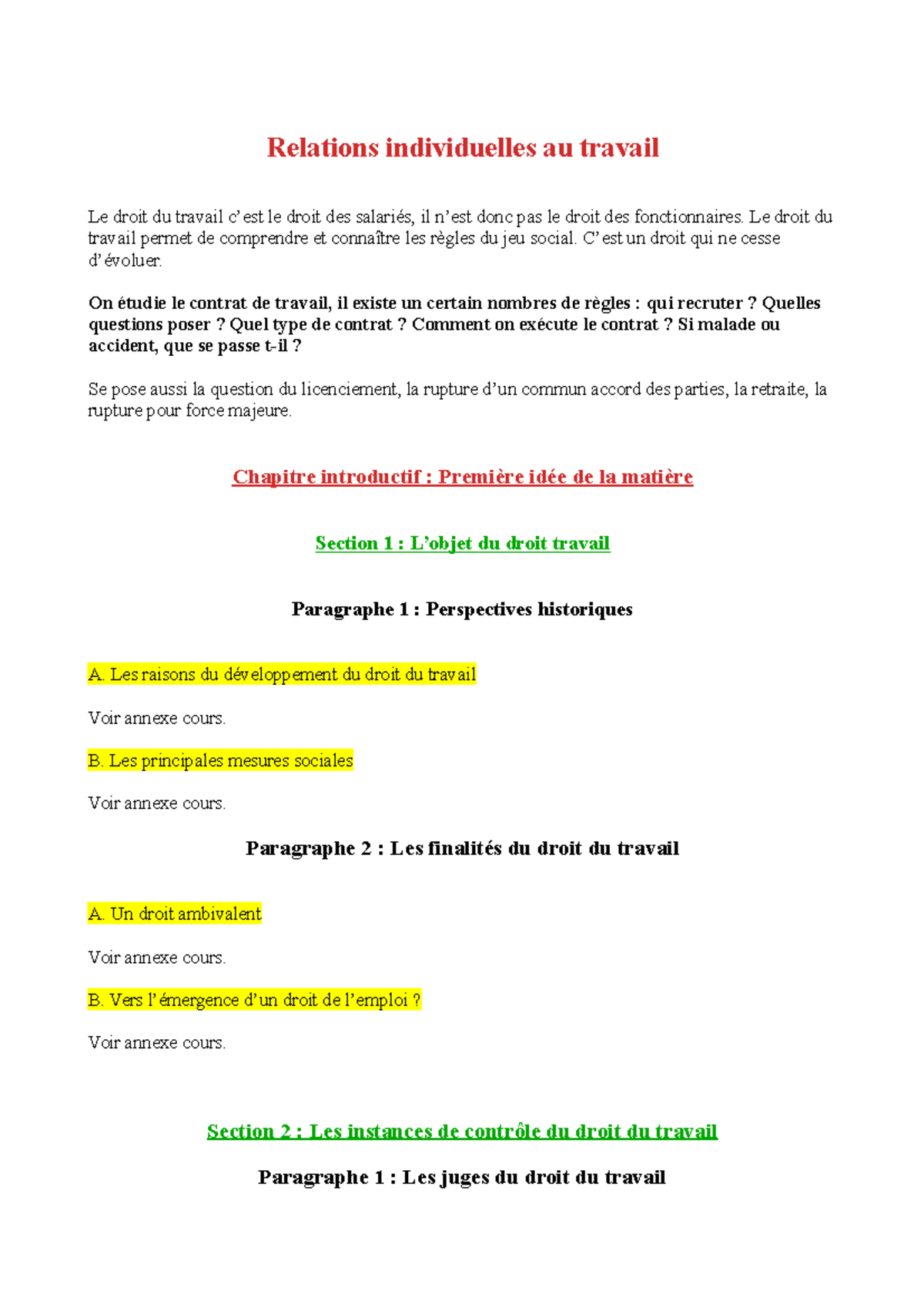 Cours relations individuelles au travail - Relations individuelles au travail Le droit du ...