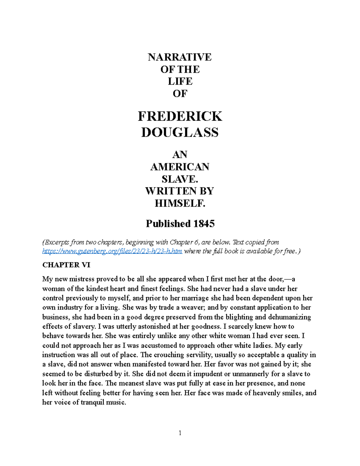 Narrative of the Life of Frederick Douglass - NARRATIVE OF THE LIFE OF ...