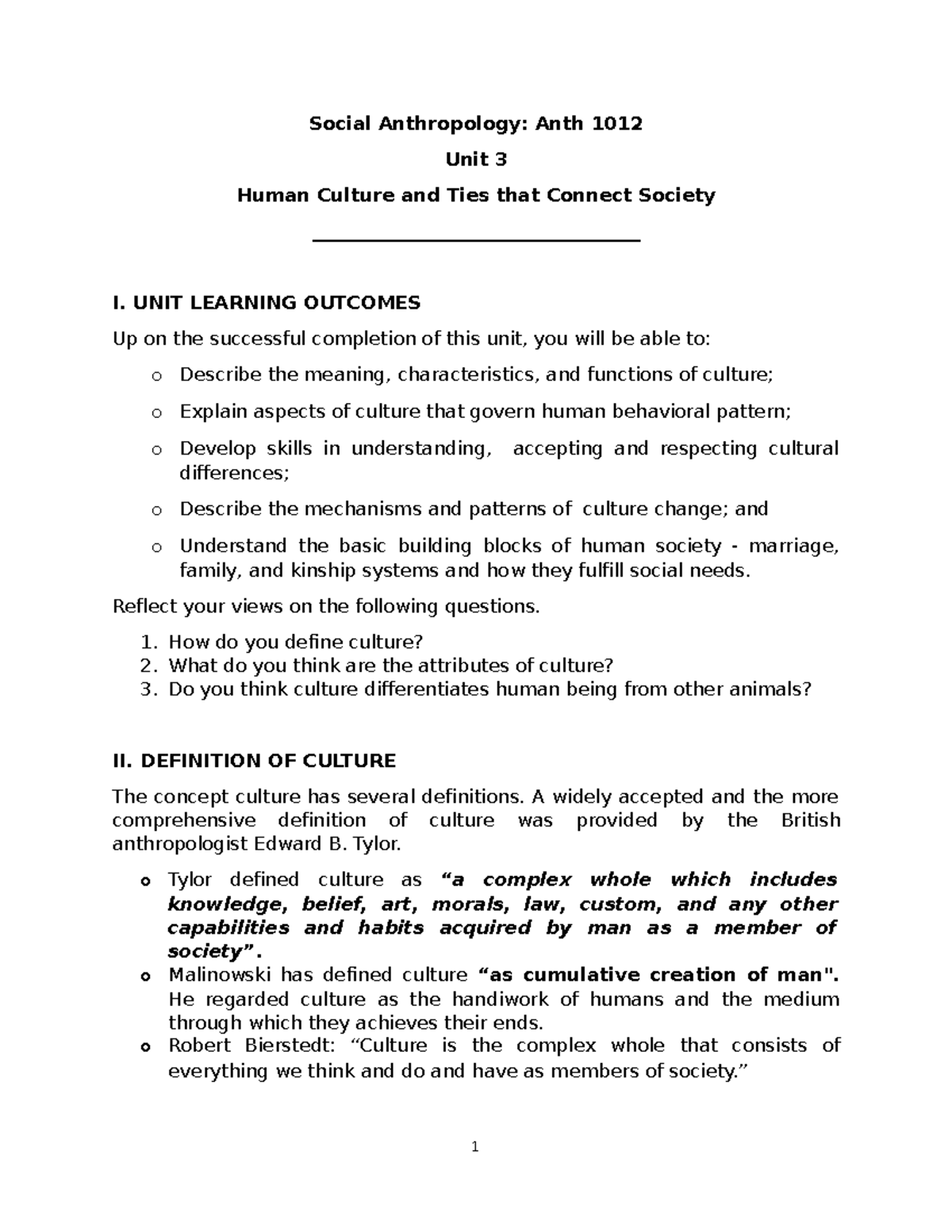 ANTH 1012 Note unit 3 summary - Social Anthropology - Studocu