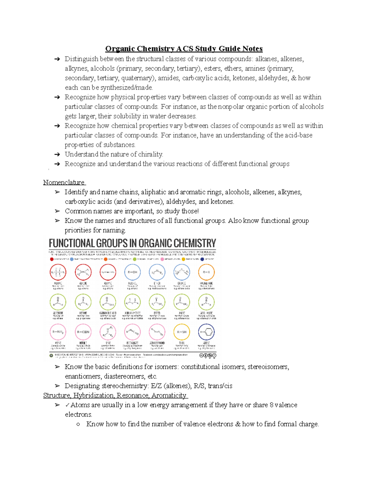 ACS Orgo Study Guide - Organic Chemistry ACS Study Guide Notes ...