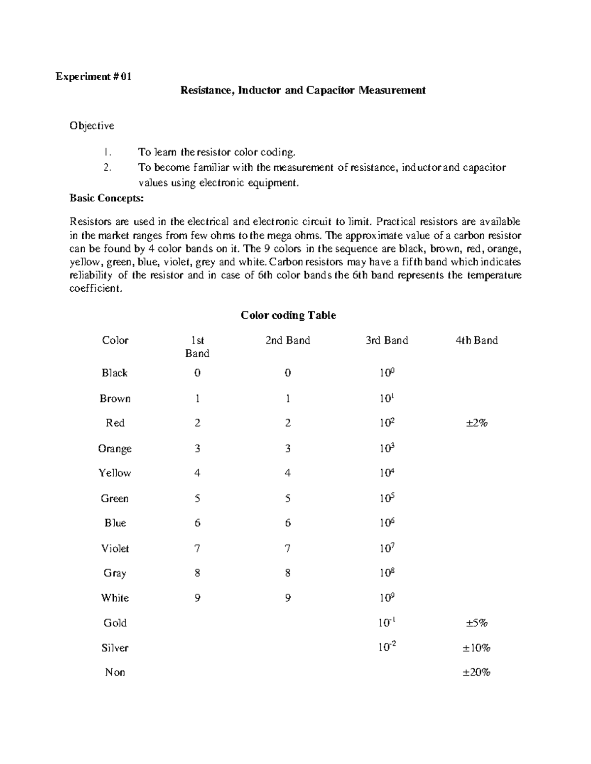 EXP 1 - Lab - Experiment # 01 Objective Resistance, Inductor and ...