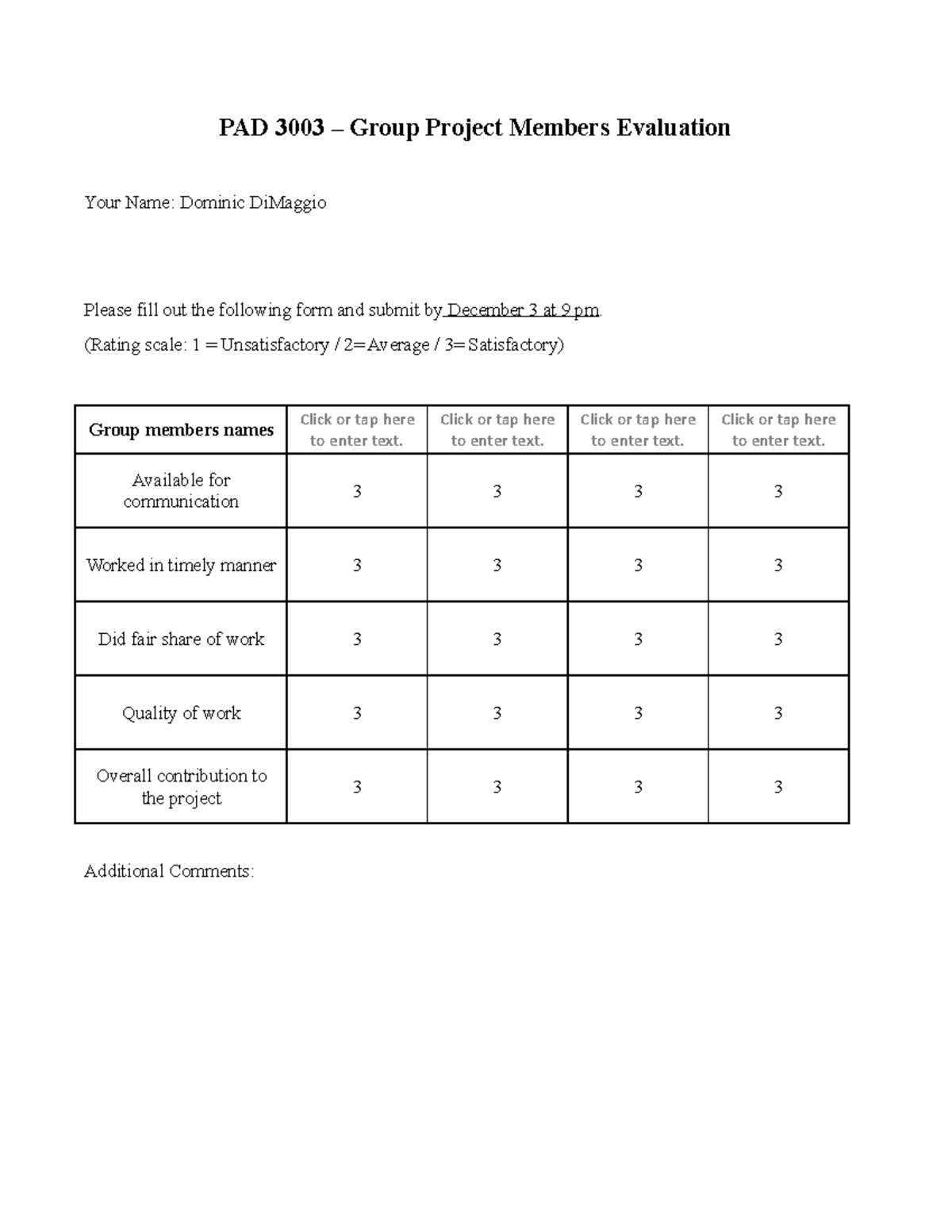 Group project Peer evaluation - PAD 3003 – Group Project Members ...