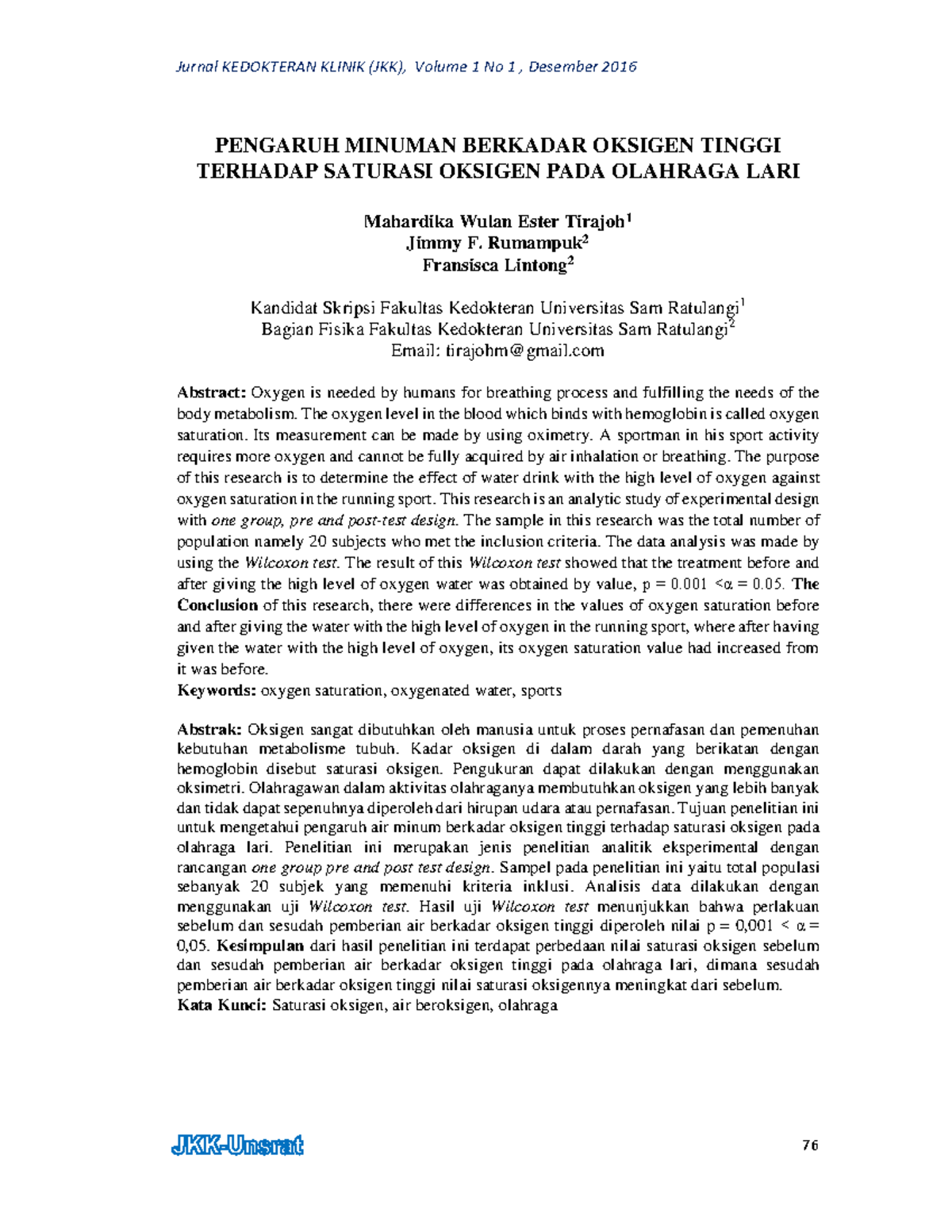 Pengaruh Minuman Berkadar Oksigen Tinggi Terhadap Saturasi Oksigen PADA ...
