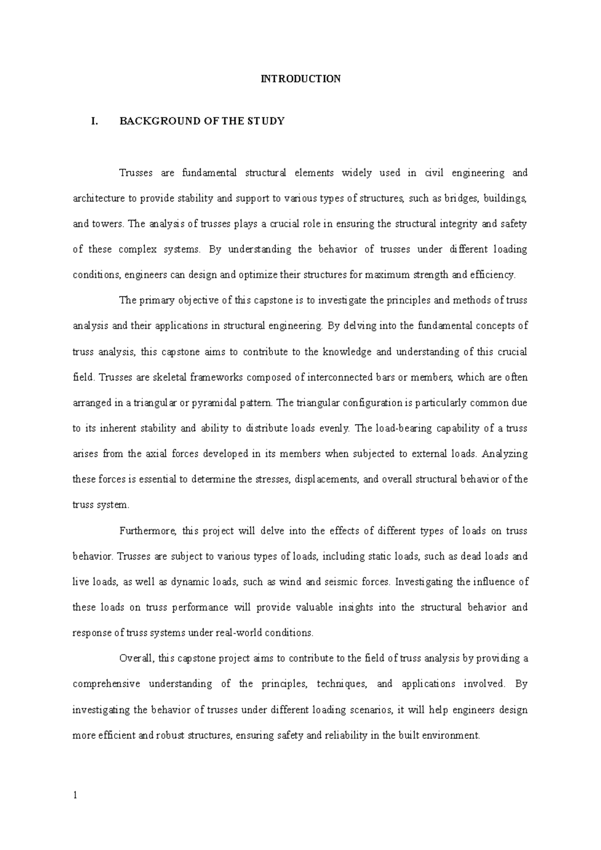 Capstone page 2 - INTRODUCTION I. BACKGROUND OF THE STUDY Trusses are ...