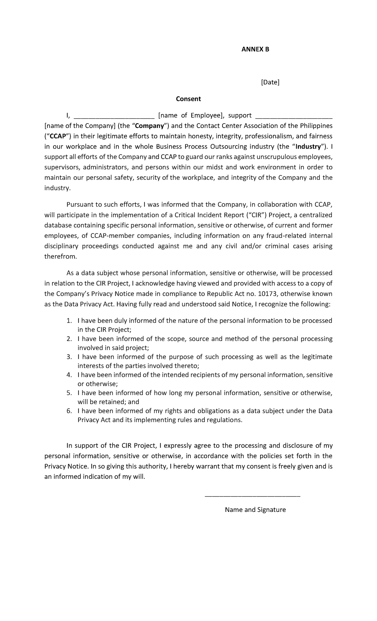 CIR+Consent+Form - accountancy - ANNEX B [Date] Consent I ...