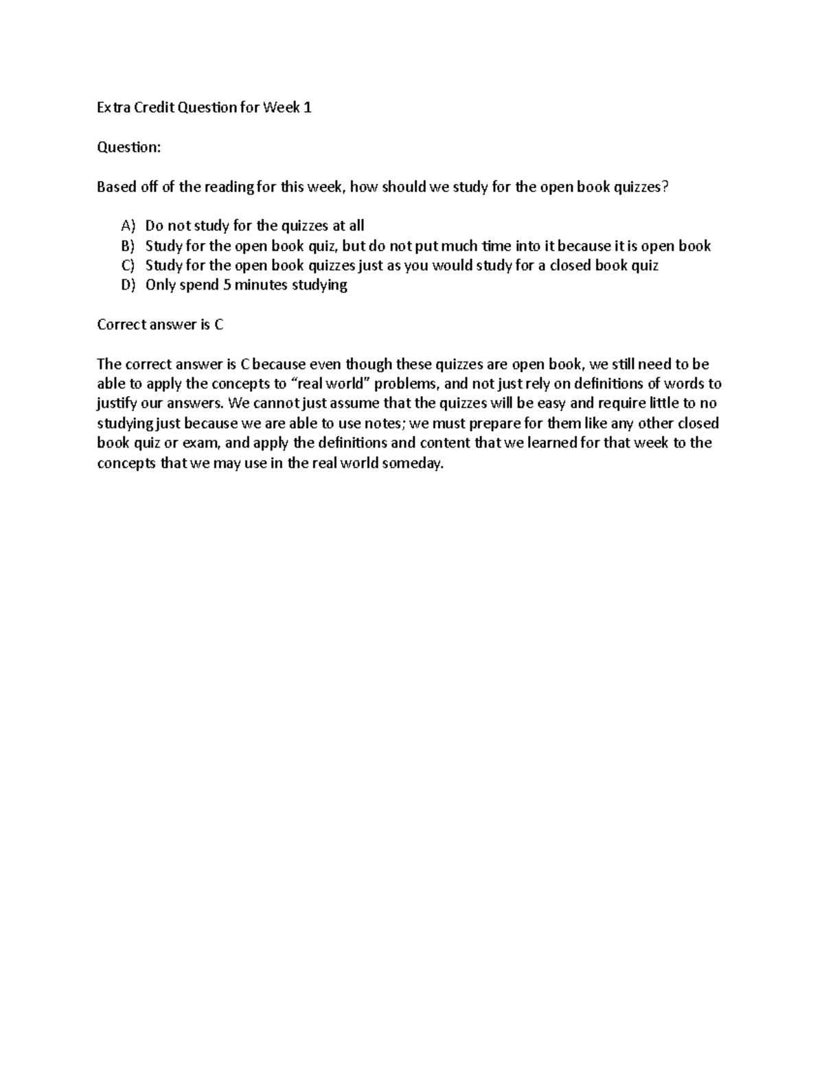 Extra Credit Question for Week 1 Psych 100H - Extra Credit Question for ...