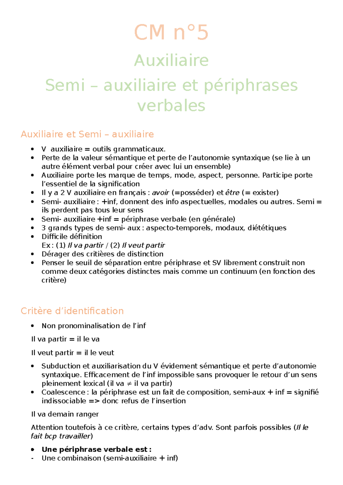 Auxiliaire et Semi auxiliaire - Auxiliaire Semi – auxiliaire et ...