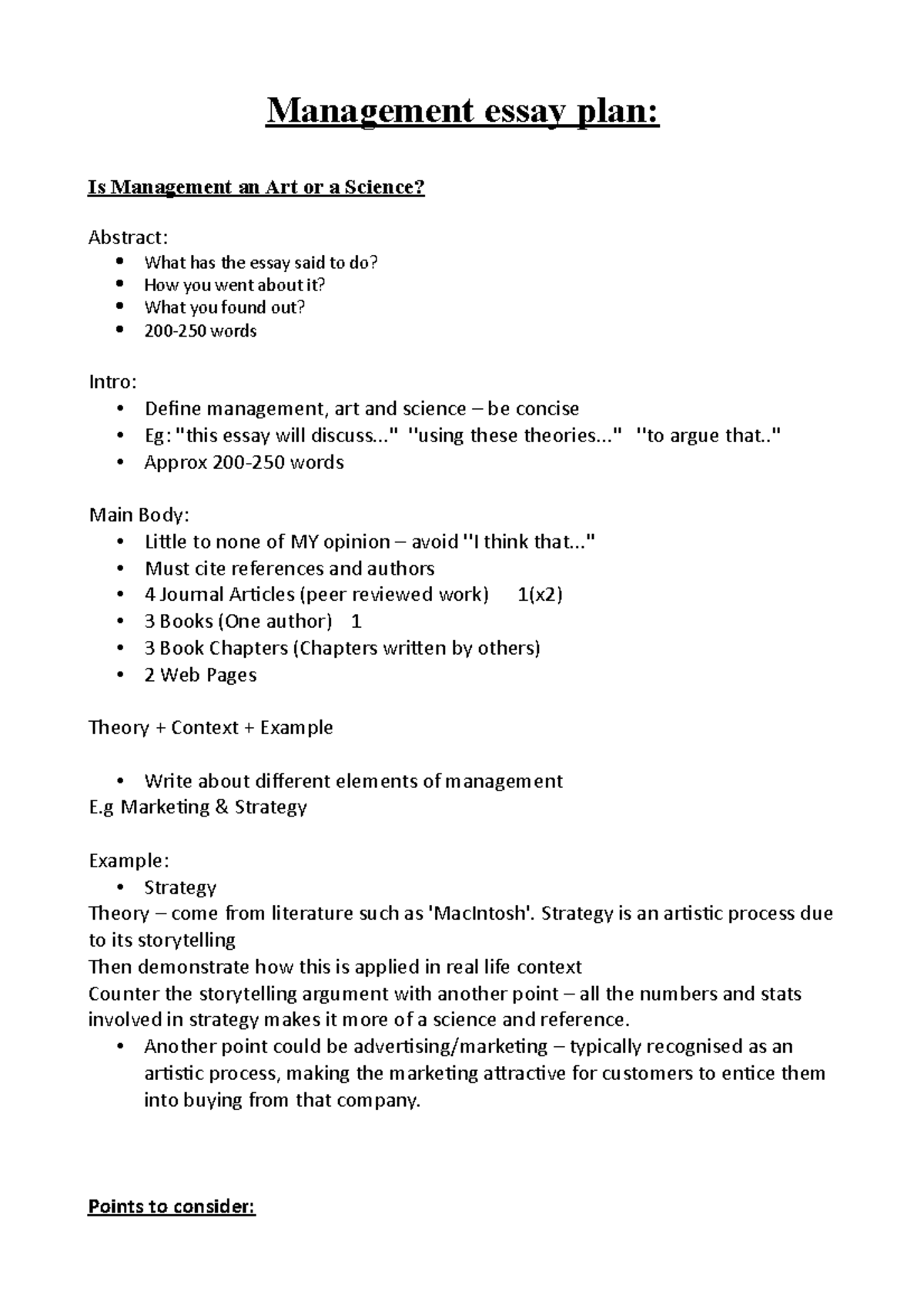 Plan - Plan - Management essay plan: Is Management an Art or a Science ...