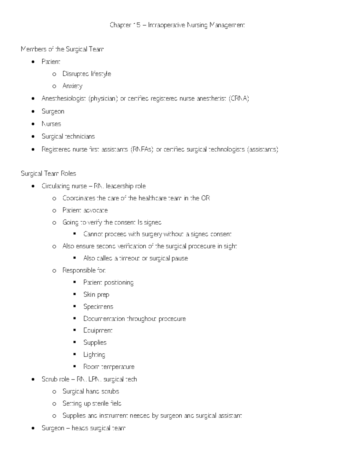 Pro 2, Chapter 15 - Intraoperative Nursing Management - Chapter 15 ...