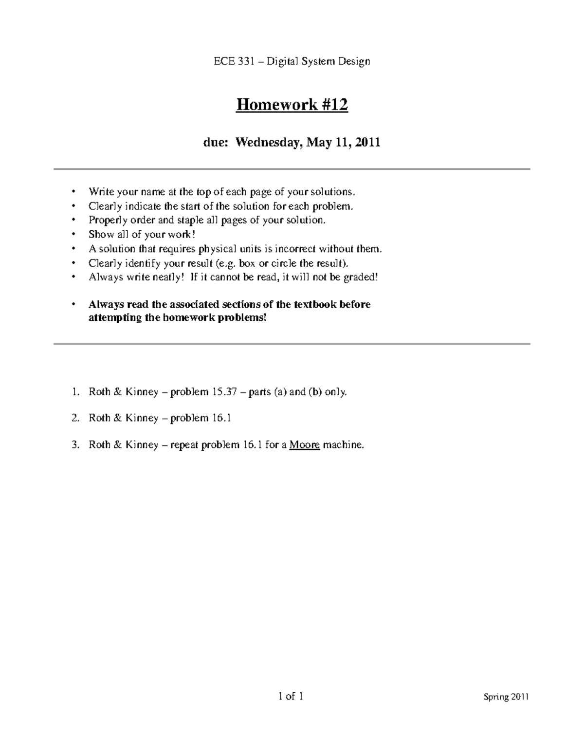 Homework 12 Questions - ECE 331 Digital System Design Homework due ...