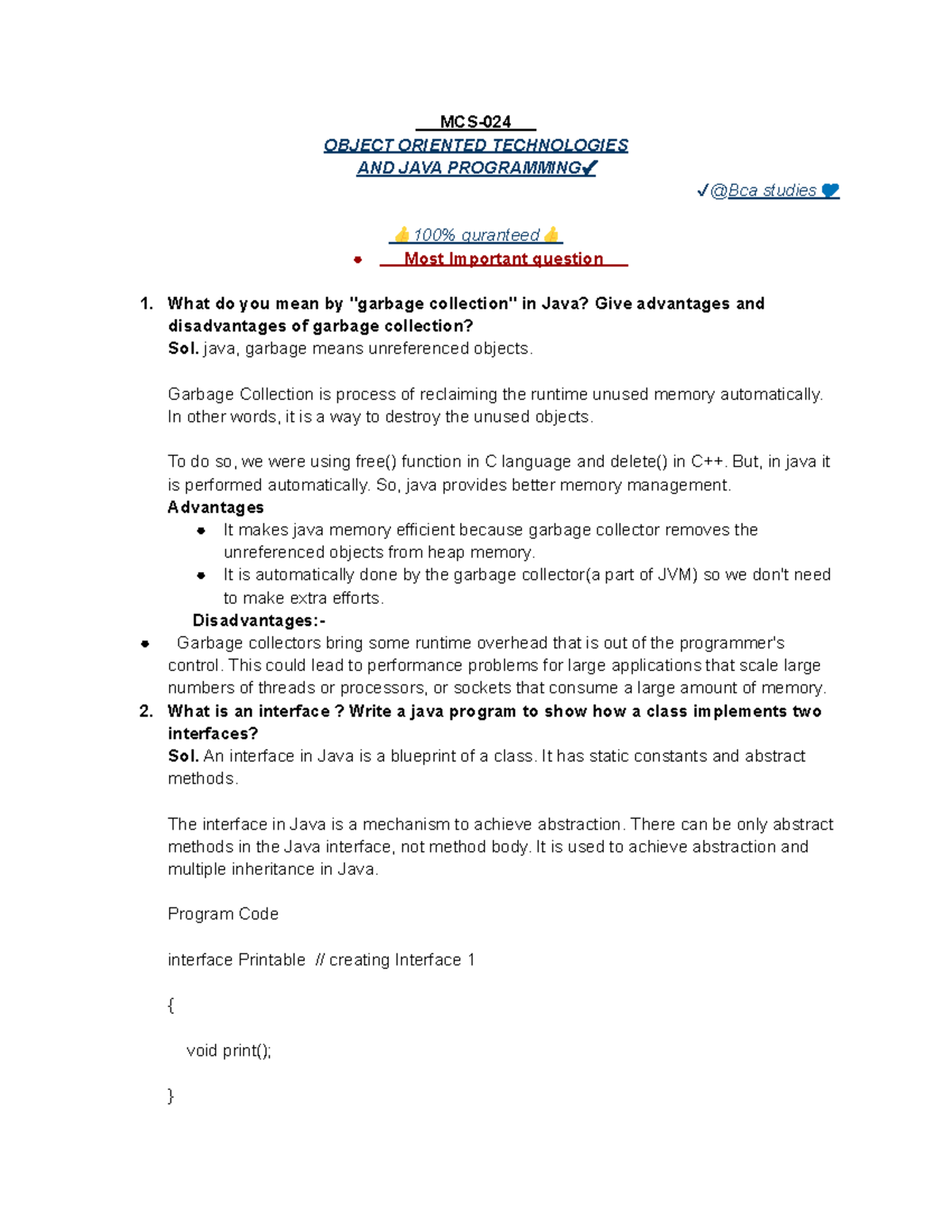 🔥MCS-024🔥 - Google Docs - 🔥 MCS-024 ጉ OBJECT ORIENTED TECHNOLOGIES AND JAVA PROGRAMMING @ Bca ...