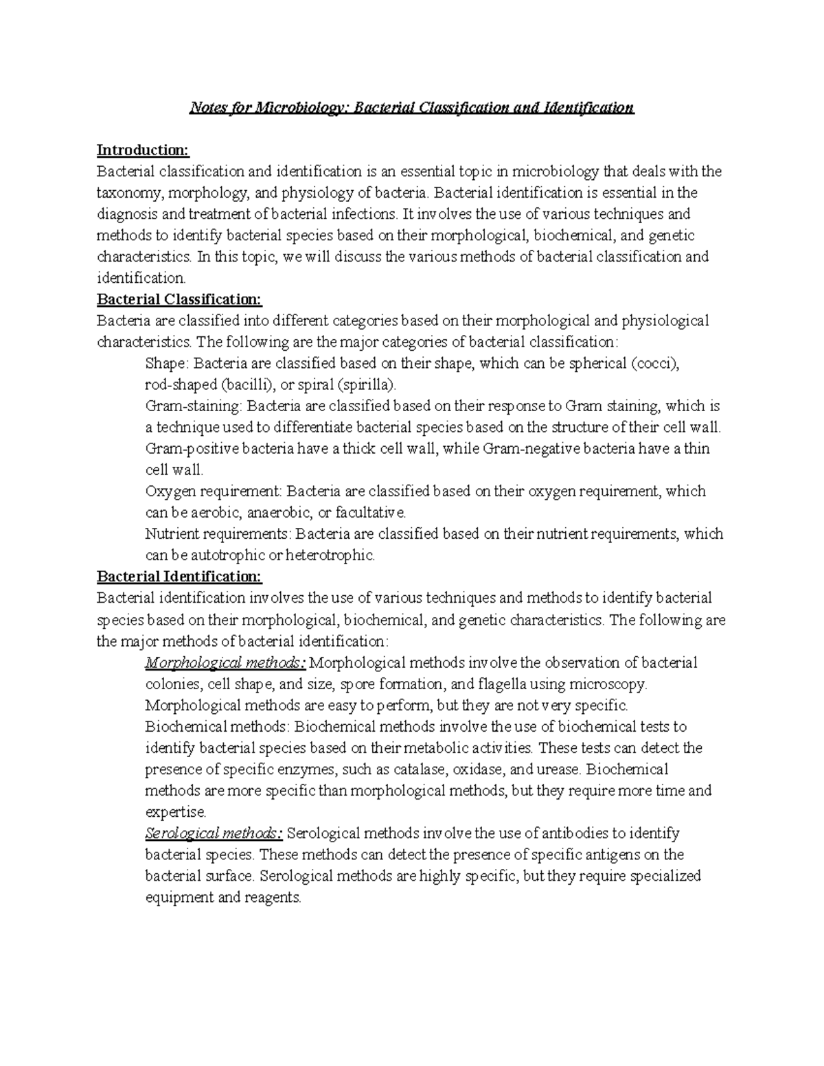 Notes for Microbiology Bacterial Classification and Identification ...