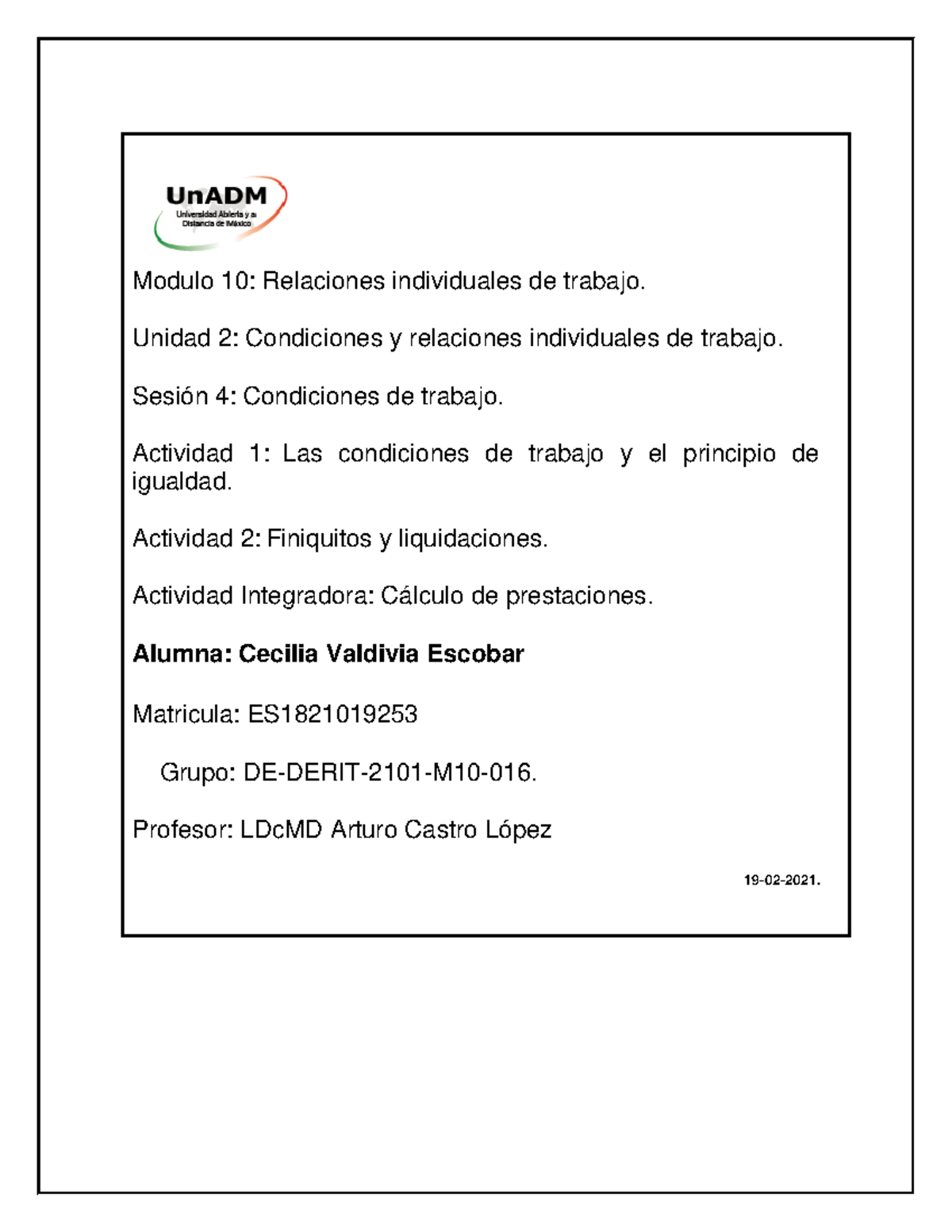 M10 U2 S4 CEVE - Nota: 100 - Modulo 10 : Relaciones individuales de trabajo. Unidad 2 ...