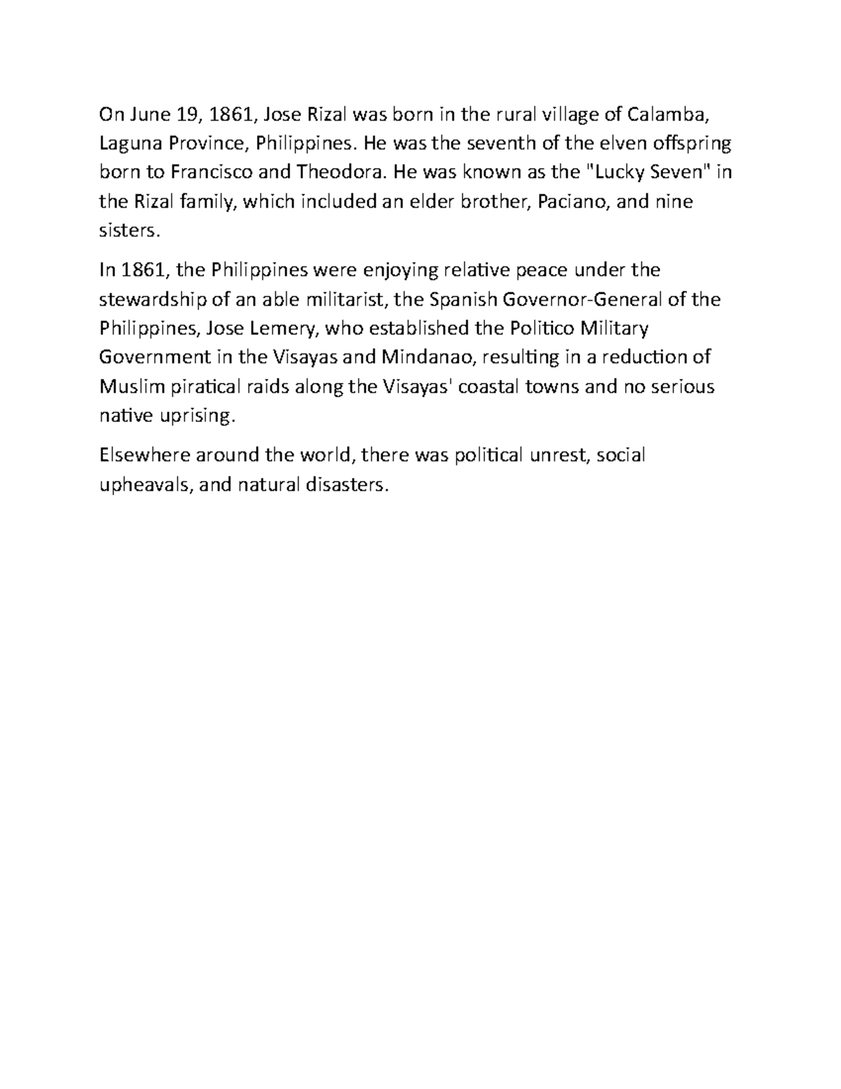 Rizal 123 - On June 19, 1861, Jose Rizal was born in the rural village ...