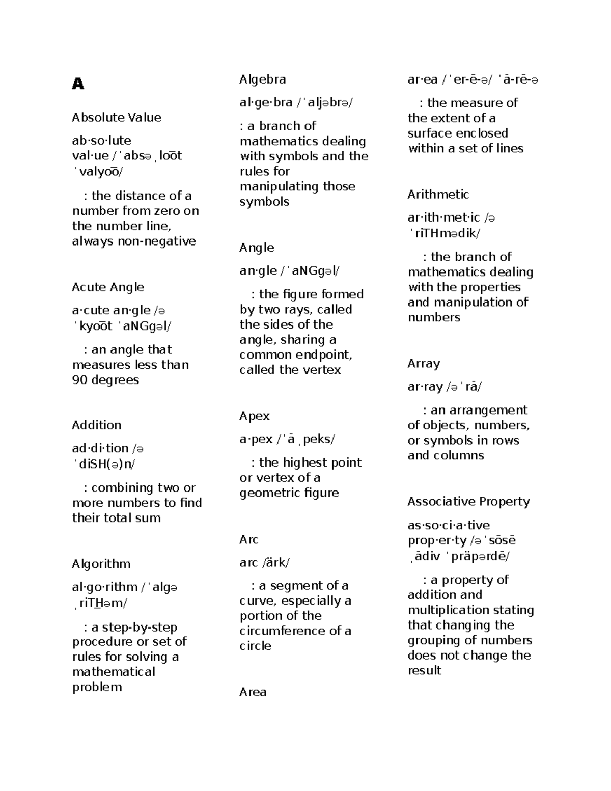 Math Words That You will Encounter With Meaning - A Absolute Value ab ...