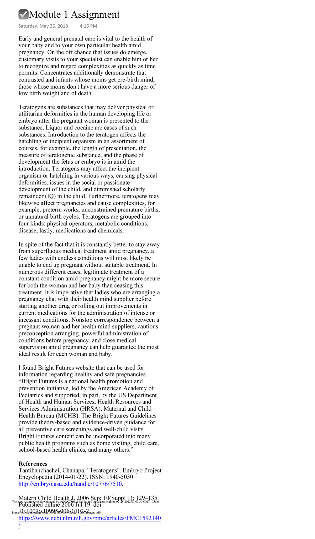 Module 1 Assignment - Early and general prenatal care is vital to the ...