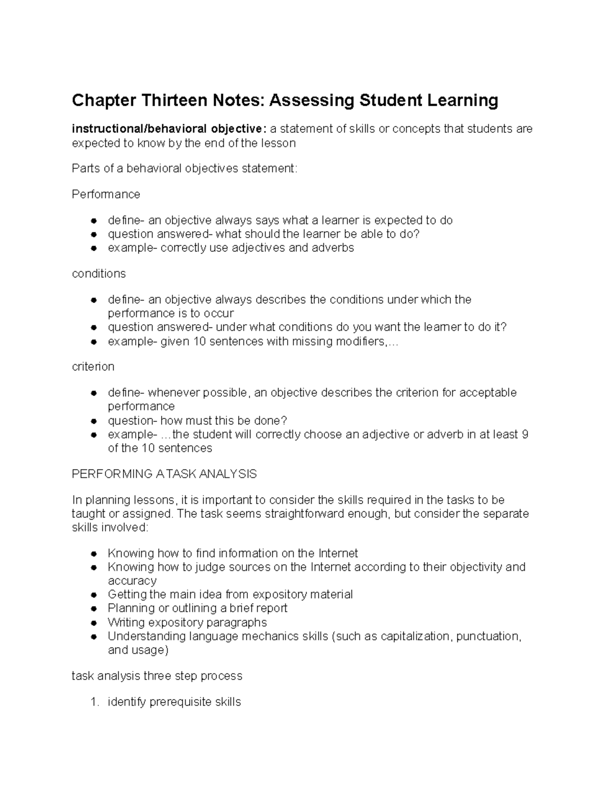Chapter Thirteen Notes Assessing Student Learning - Chapter Thirteen ...