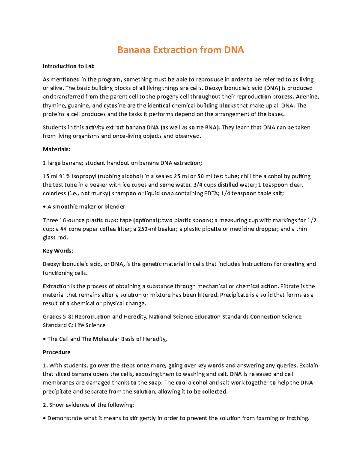 Banana Extraction from DNA - Banana Extraction from DNA Introduction to ...