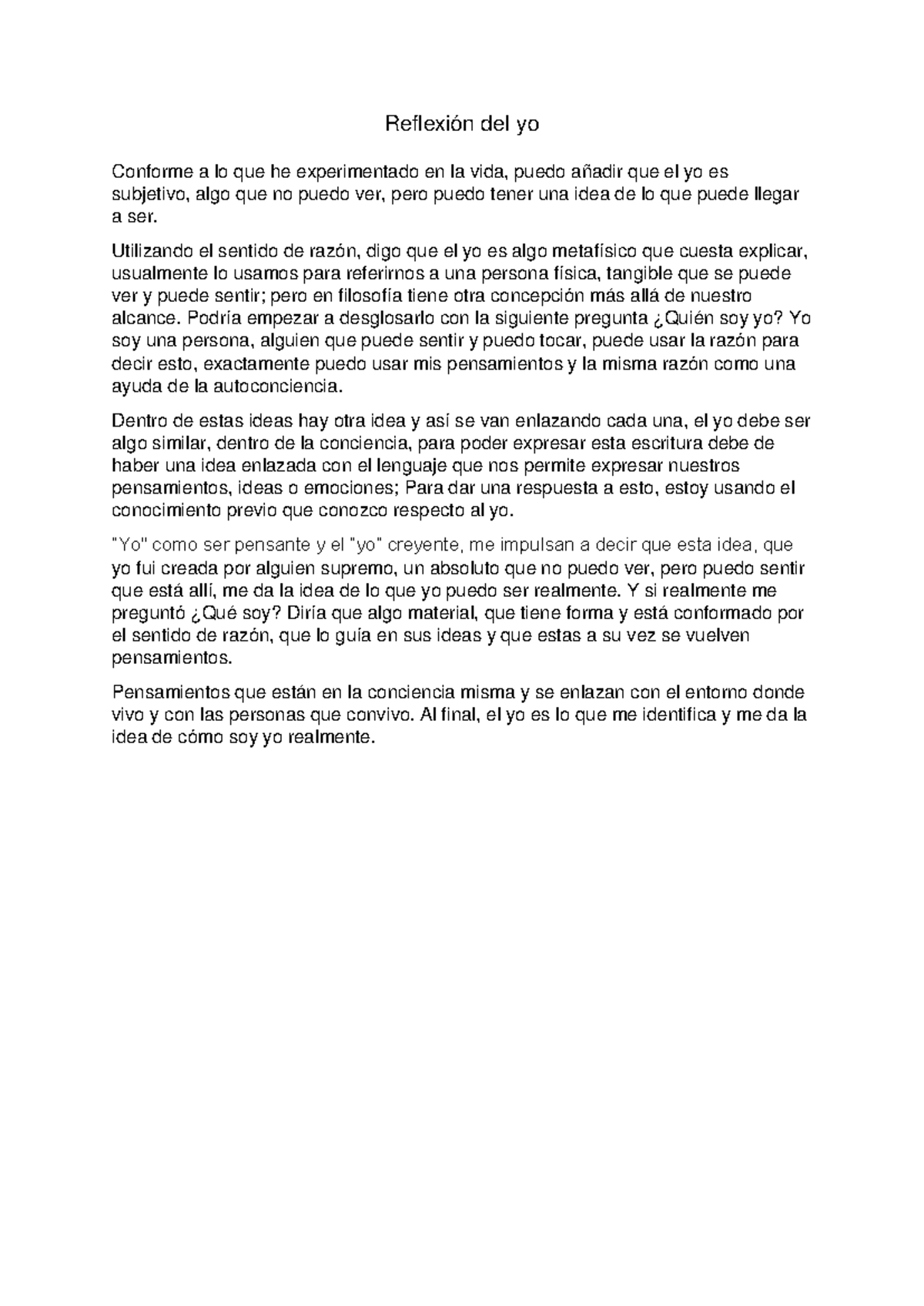 Reflexion del yo - espero les guste - Reflexión del yo Conforme a lo ...