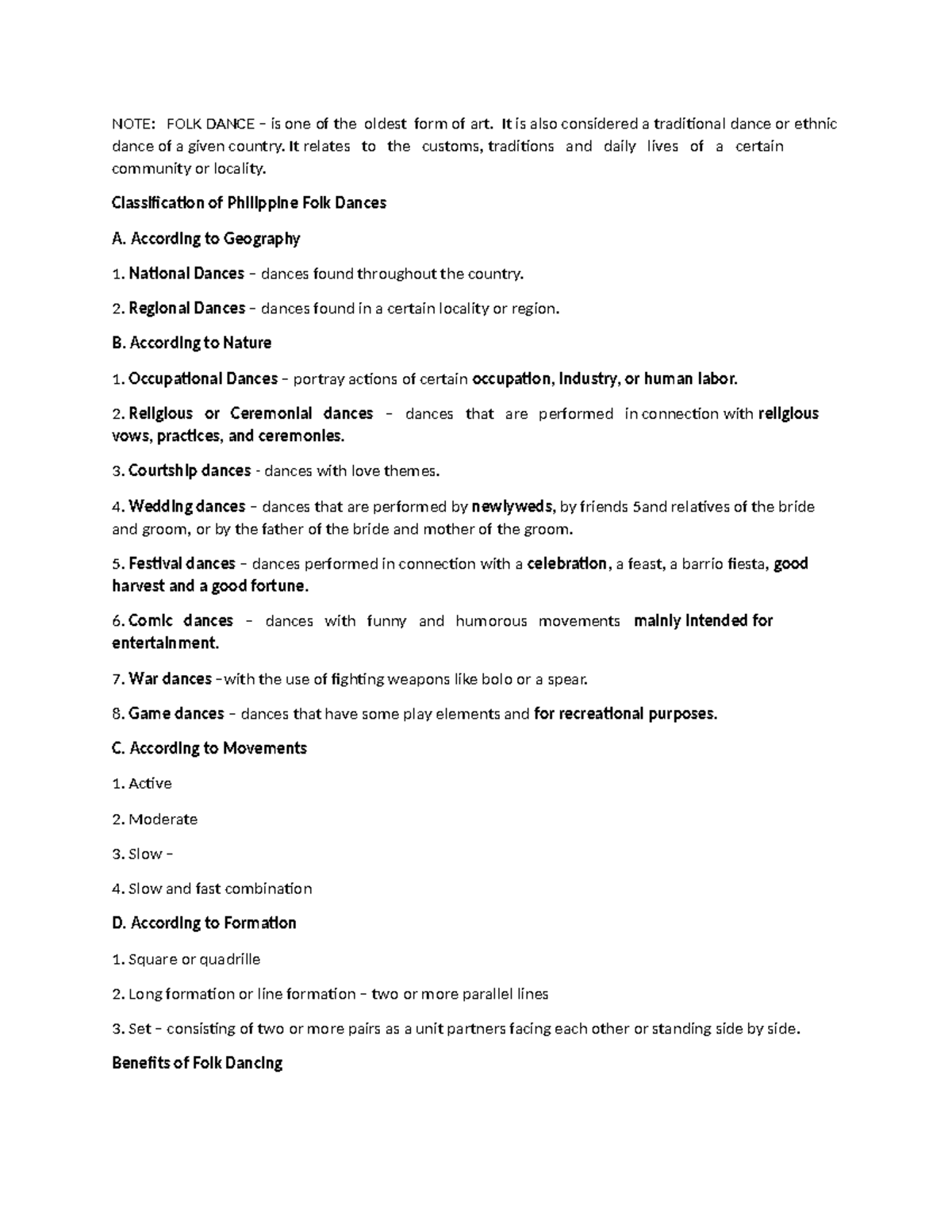 Classification of Philippine Folk Dances - NOTE: FOLK DANCE – is one of ...
