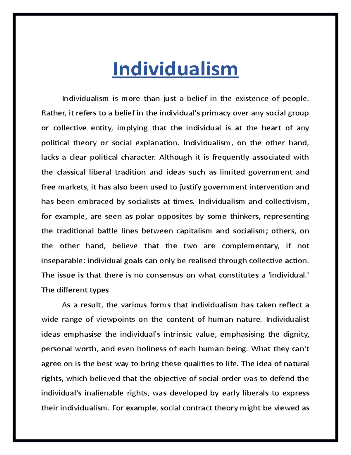 Brief Note on Individualism - Individualism Individualism is more than ...
