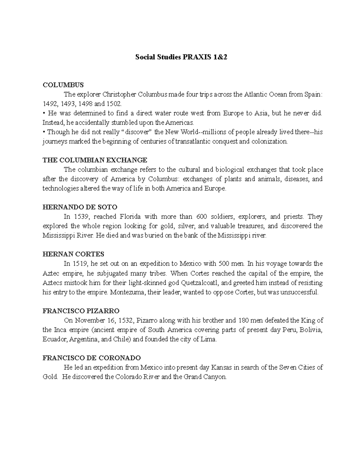 Social Studies Praxis - Social Studies PRAXIS 1& COLUMBUS The explorer ...