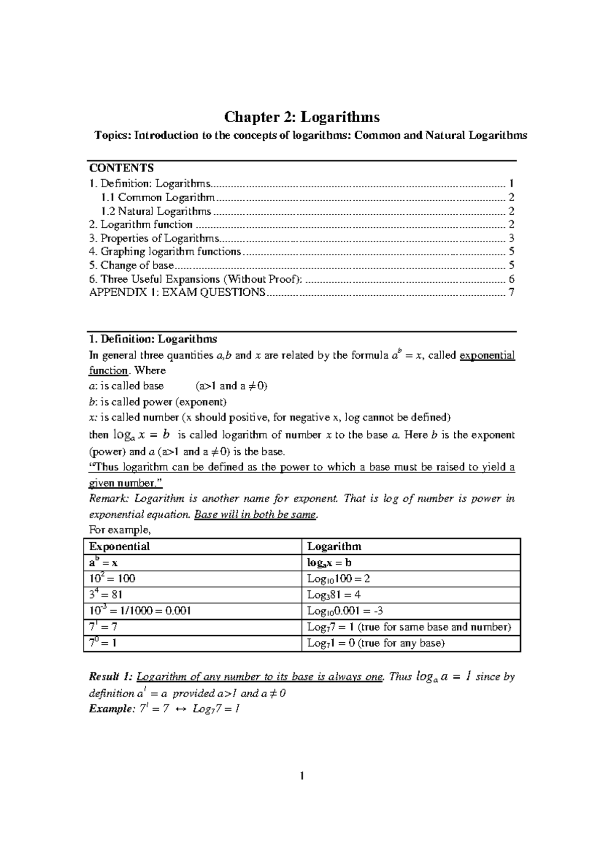 Chapter 2-Logarithms-STA101 - Chapter 2: Logarithms Topics ...