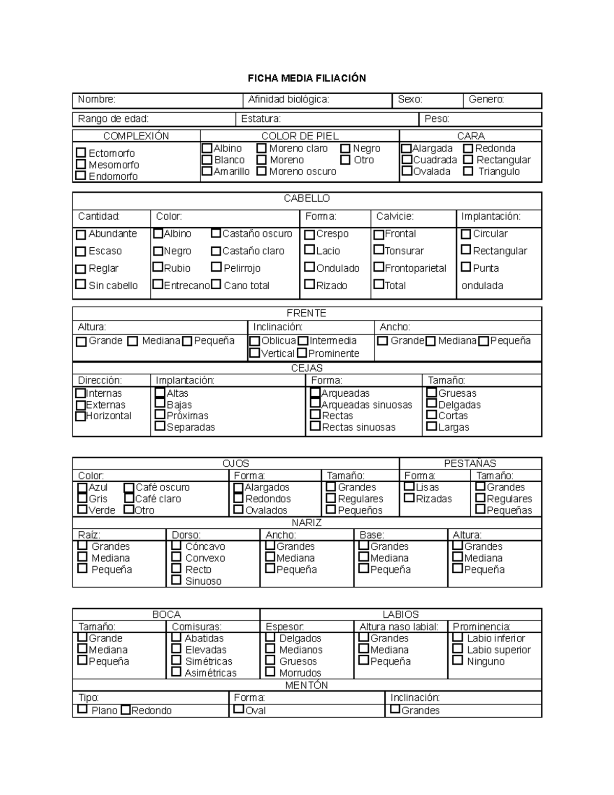 Ficha media filiación - resumen del tema - FICHA MEDIA FILIACIÓN Nombre: Afinidad biológica ...