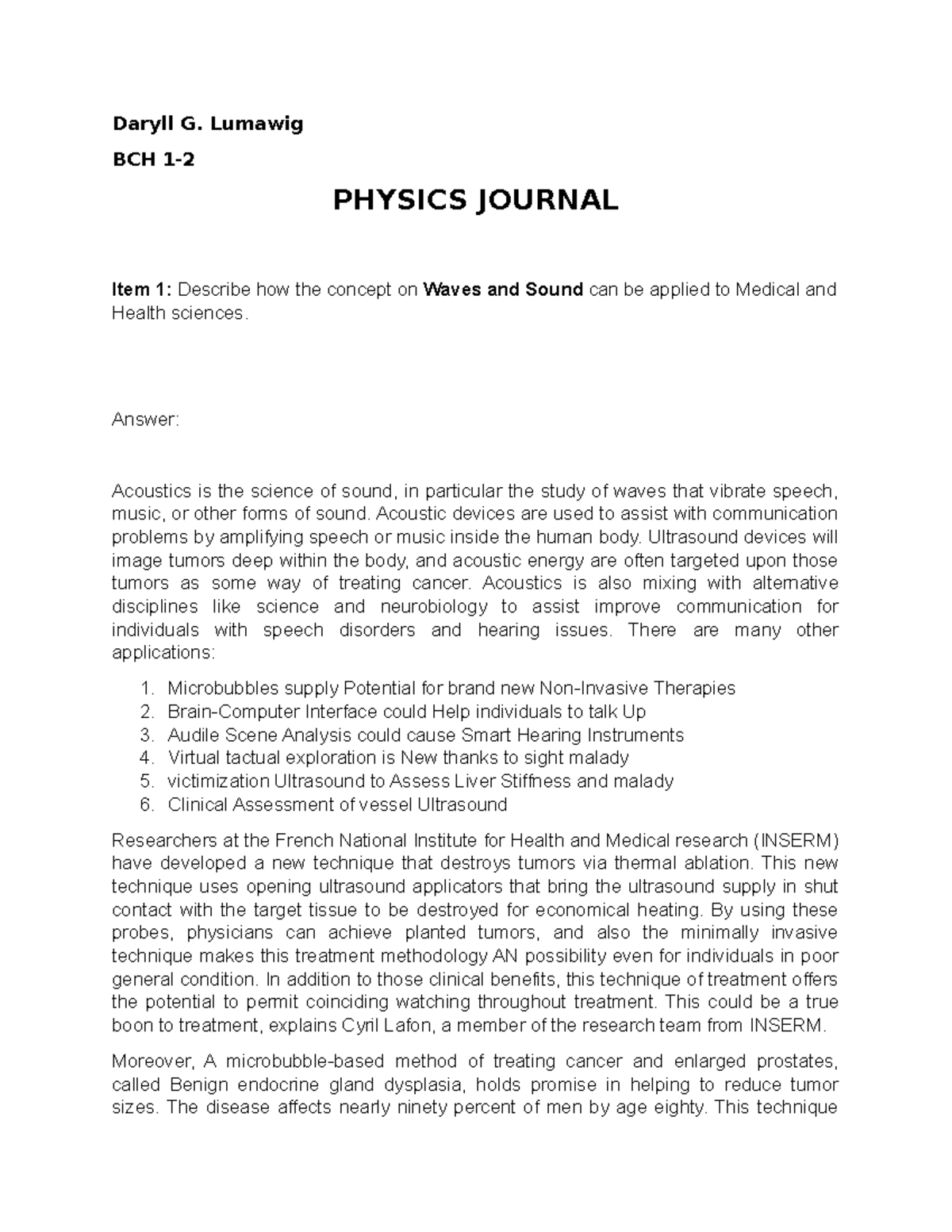 Physics Journal (Waves and Sound) - Daryll G. Lumawig BCH 1- PHYSICS ...
