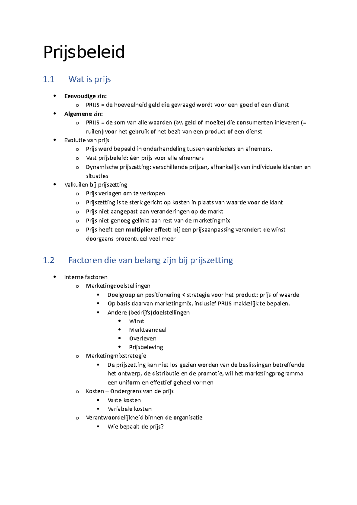 Marketing - Prijsbeleid - Deel 6 - Prijsbeleid 1 Wat is prijs ...