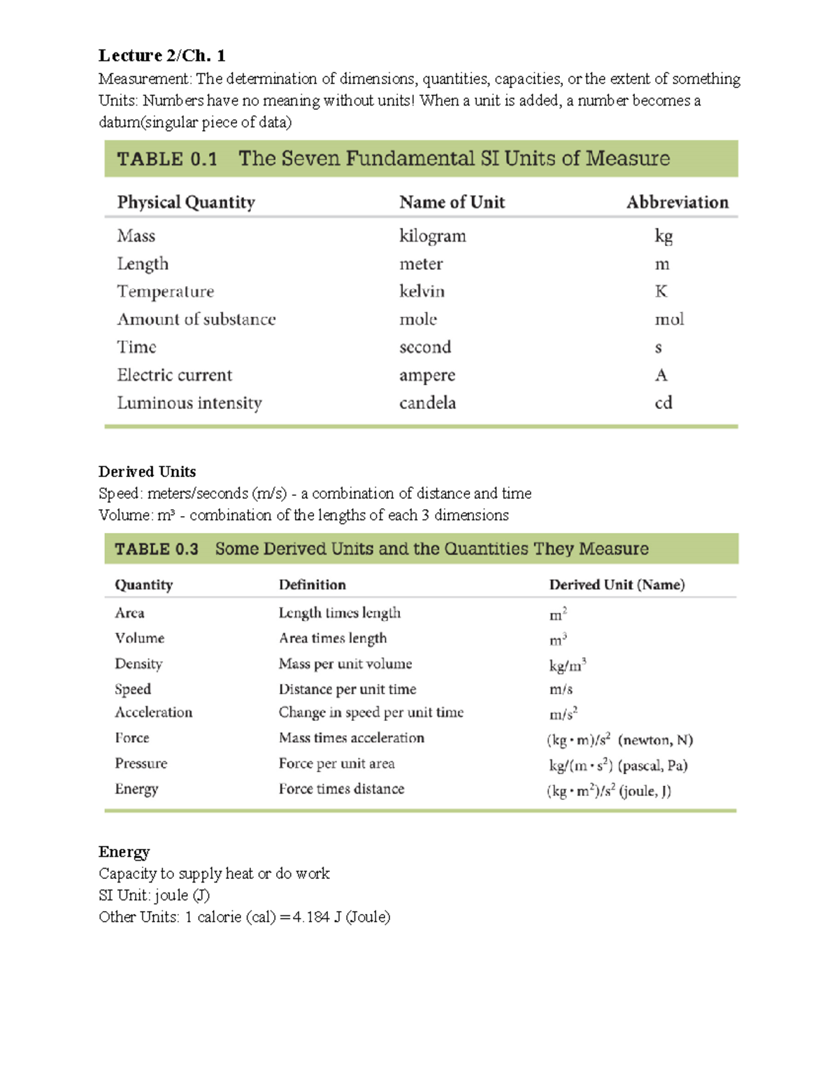 Gen and Analytical Chem - Units of Measurement - Lecture 2/Ch. 1 ...