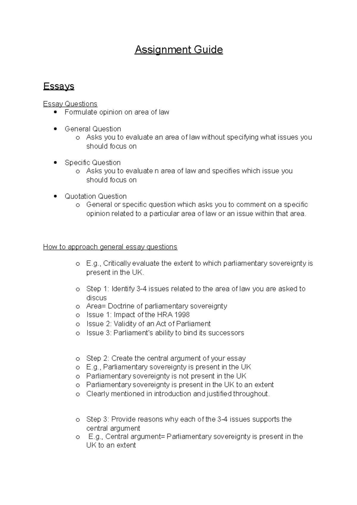 Assignment Guide - Assignment Guide Essays Essay Questions Formulate ...