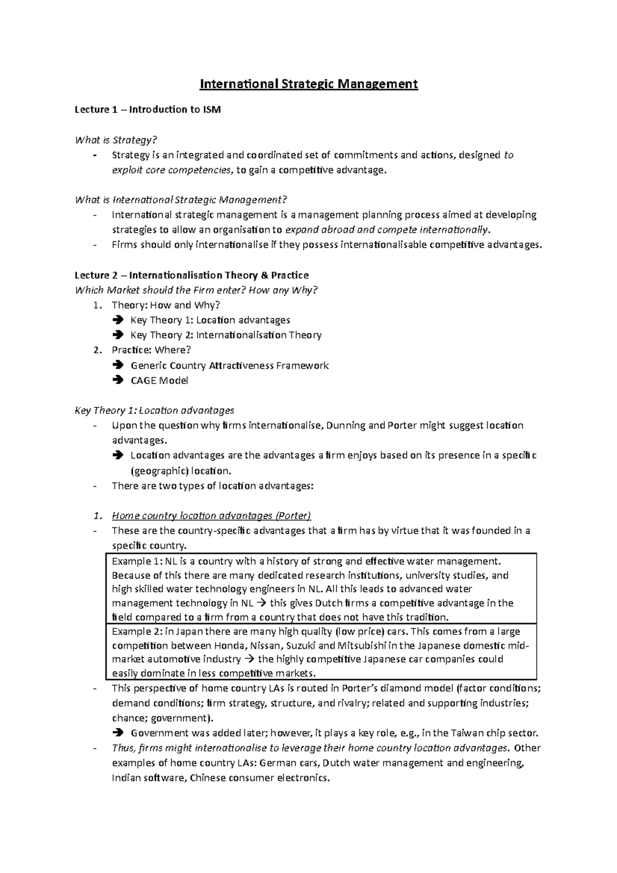 ISM Final Summary - International Strategic Management Lecture 1 ...