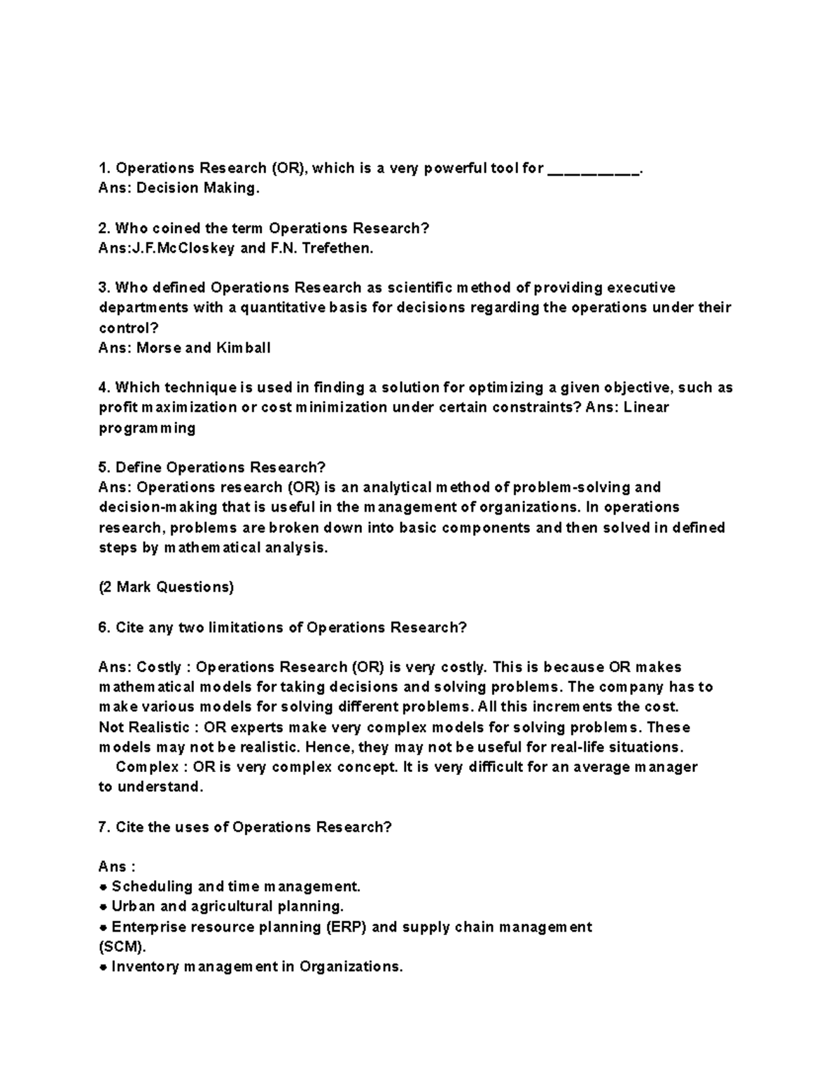 Module 1 - opertions research questions and answer - Operations ...