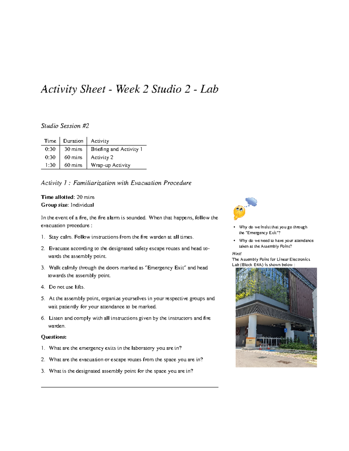 EE1111 A W2S2 Activity Sheet - Activity Sheet - Week 2 Studio 2 - Lab Studio Session Time ...