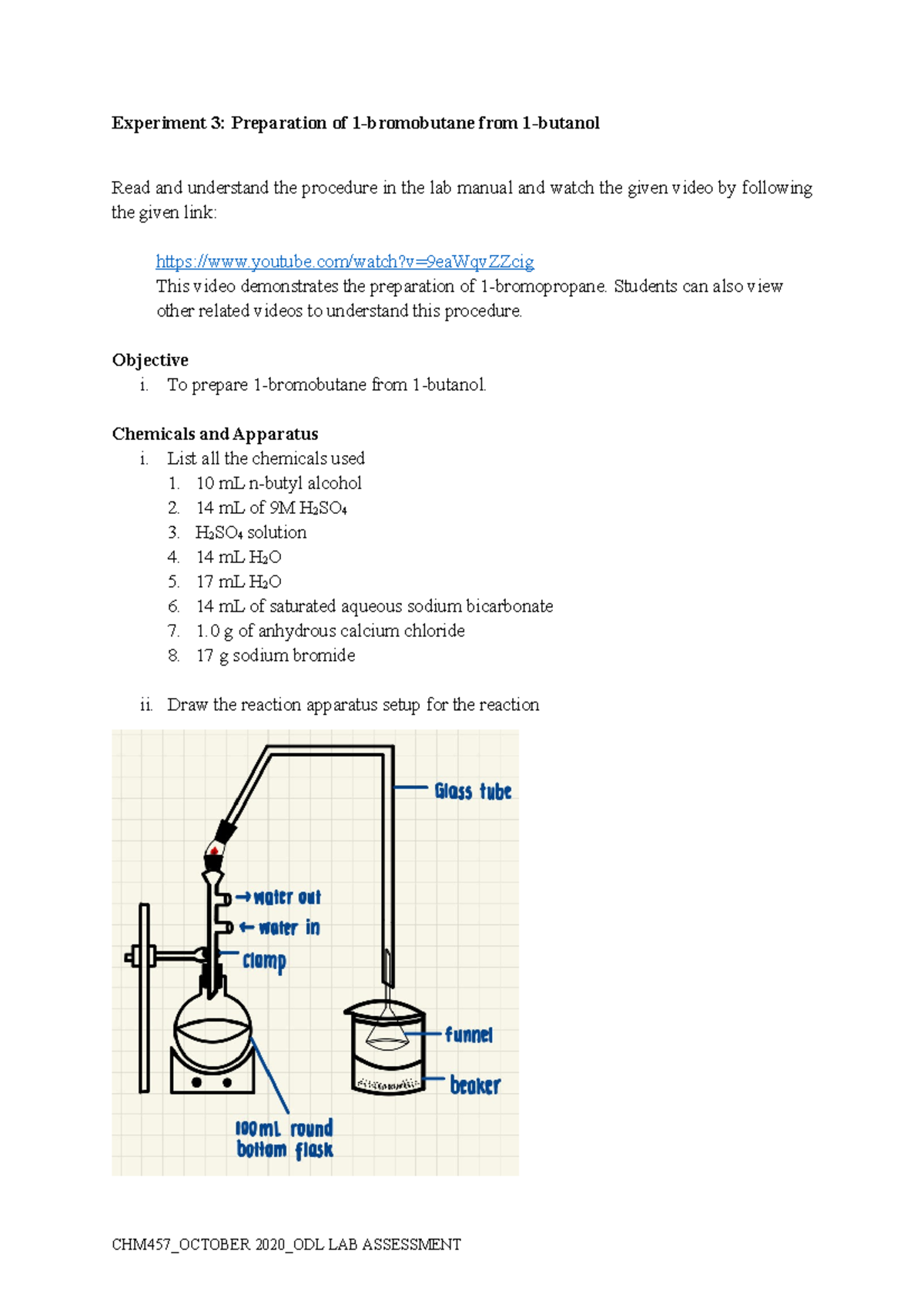 CHM457 - Experiment 3 - Experiment 3: Preparation of 1-bromobutane from ...