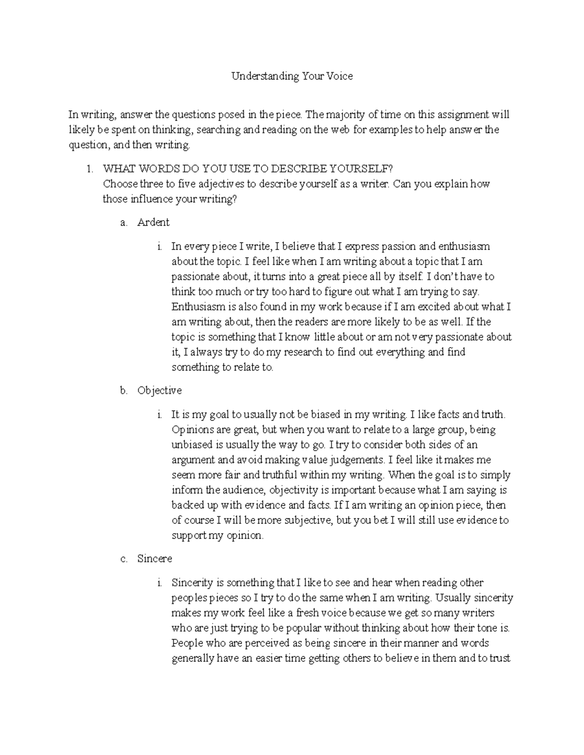 Understanding Your Voice - The majority of time on this assignment will ...