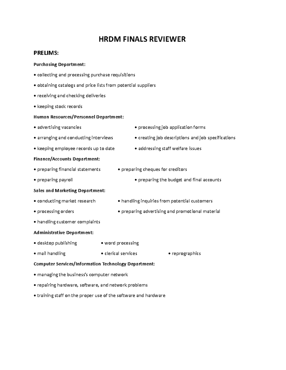 HRDM Finals Reviewer - HRDM FINALS REVIEWER PRELIMS: Purchasing ...