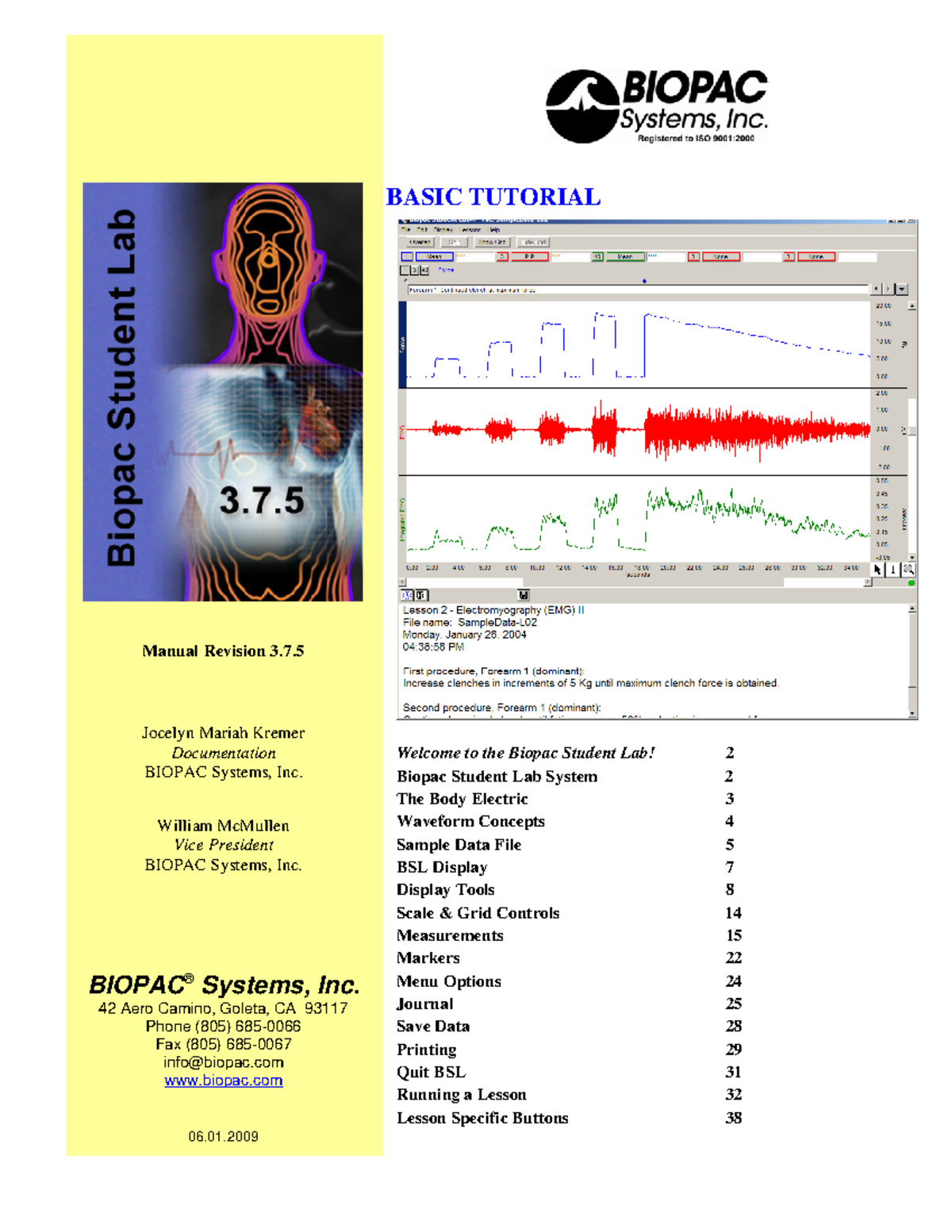 tutorial lab system - Manual Revision 3. Jocelyn Mariah Kremer Documentation BIOPAC Systems, Inc ...