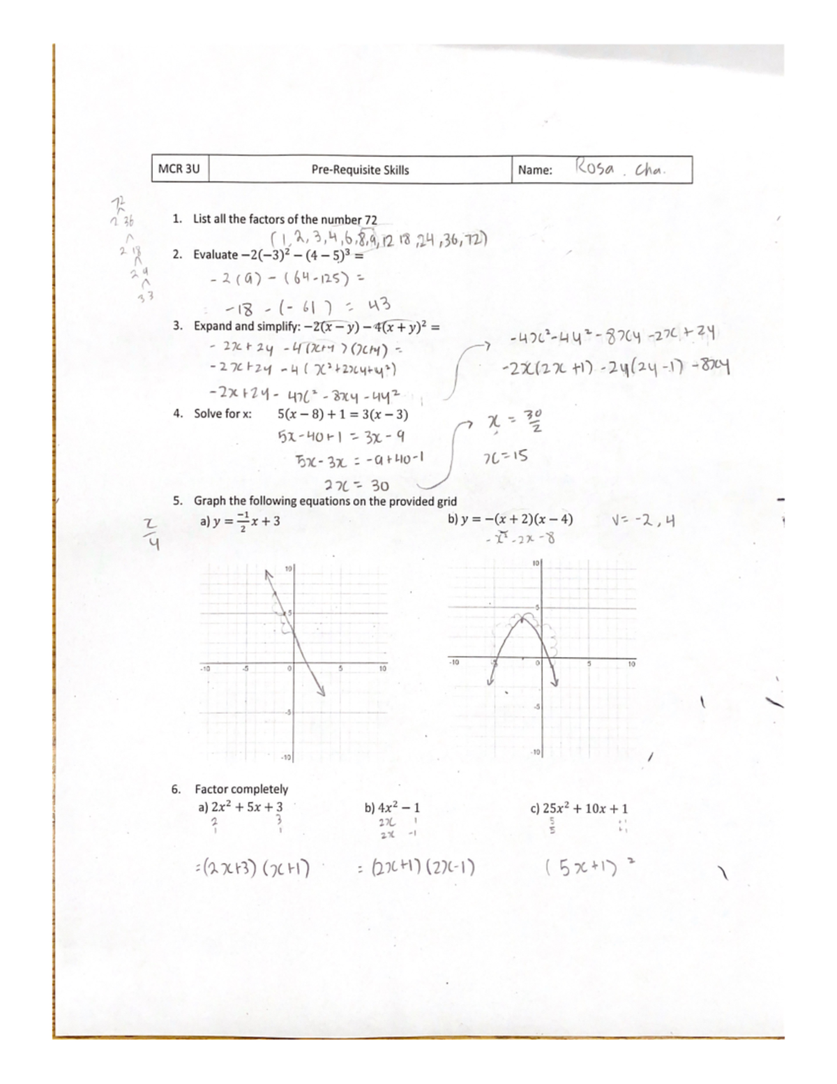 Pre-Requisite Skills - questions for gr.11 functions - Studocu