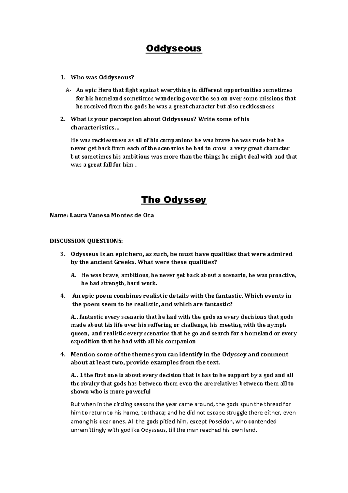 The Odyssey Discussion questions Answers - Oddyseous Who was Oddyseous ...