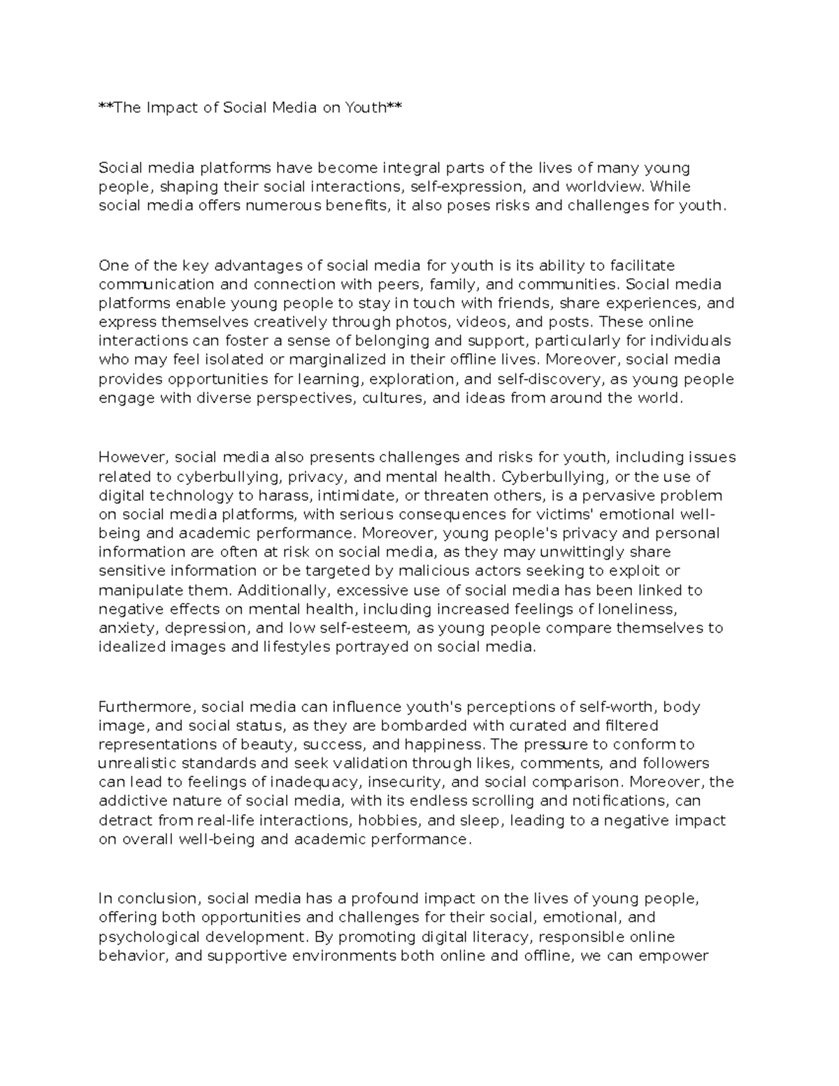 The Impact of Social Media on Youth - While social media offers ...