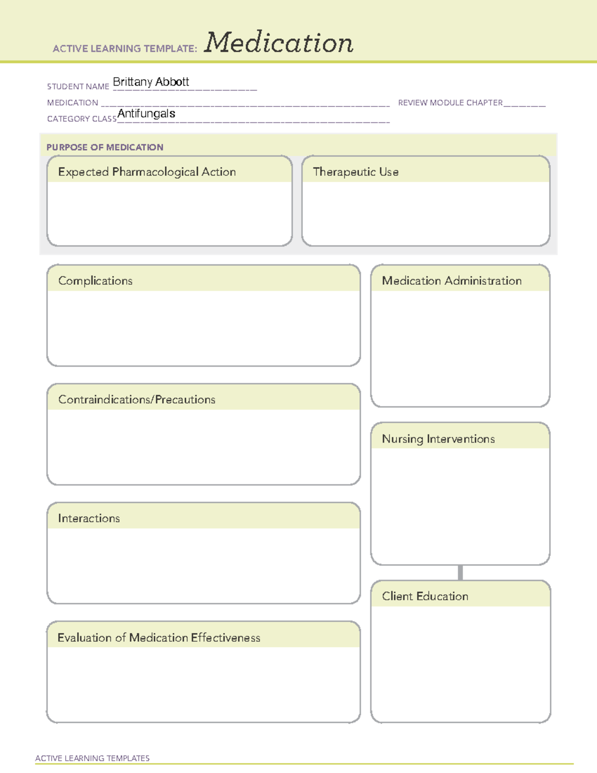 Antifungals - ALT - ACTIVE LEARNING TEMPLATES Medication STUDENT NAME ...