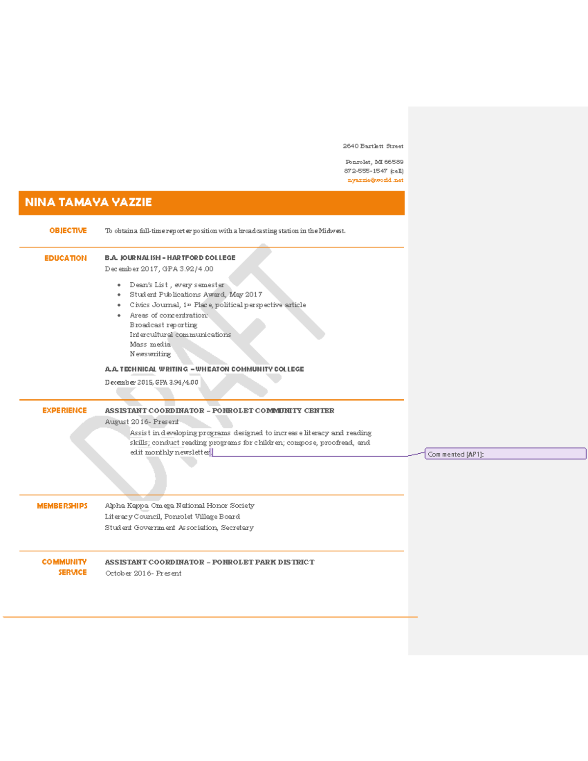 Yazzie Resume Zaqwan - 2 640 Bartlett Street Ponrolet, MI 66589 872 ...