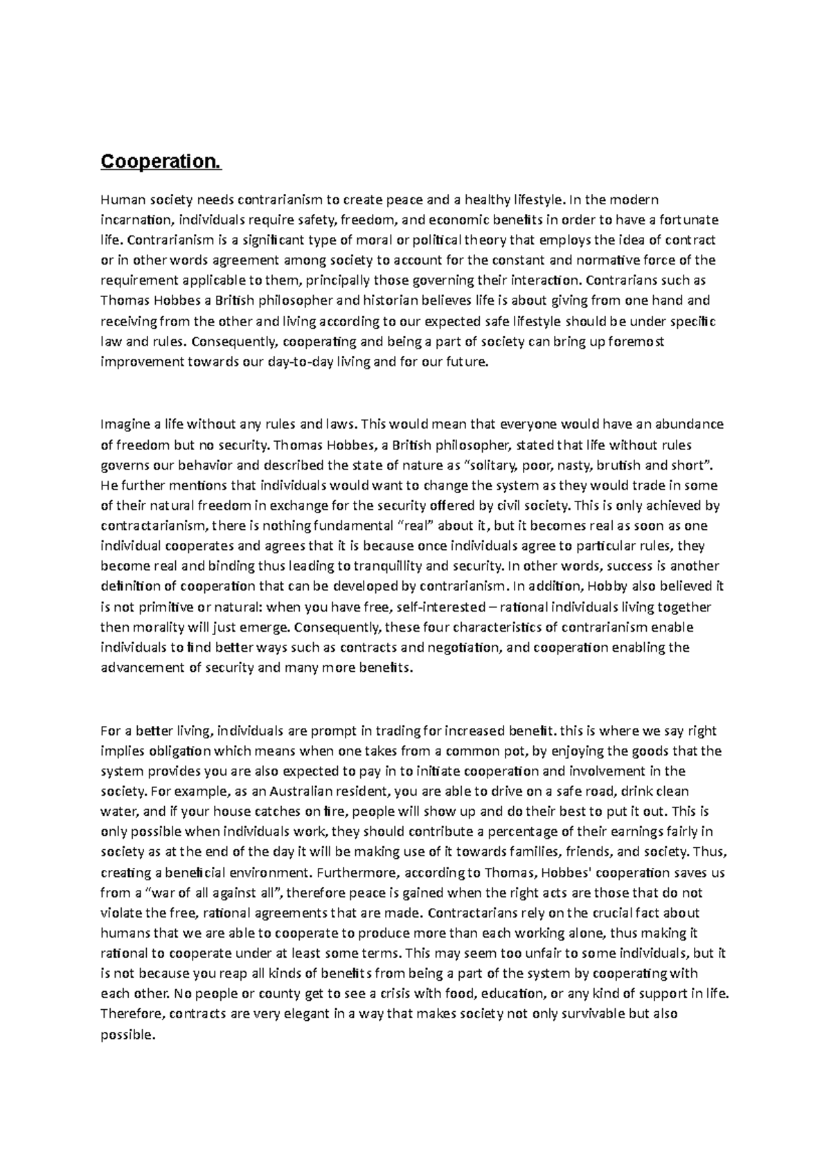 Cooperation Part A - persuasive essay for gamsat practise - Cooperation ...