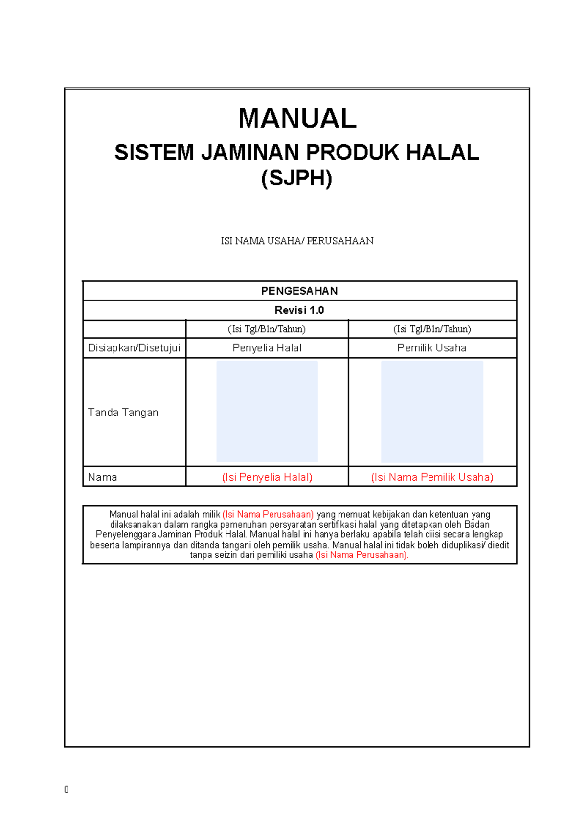 Format Template SJPH cd84564 f13 - MANUAL SISTEM JAMINAN PRODUK HALAL ...