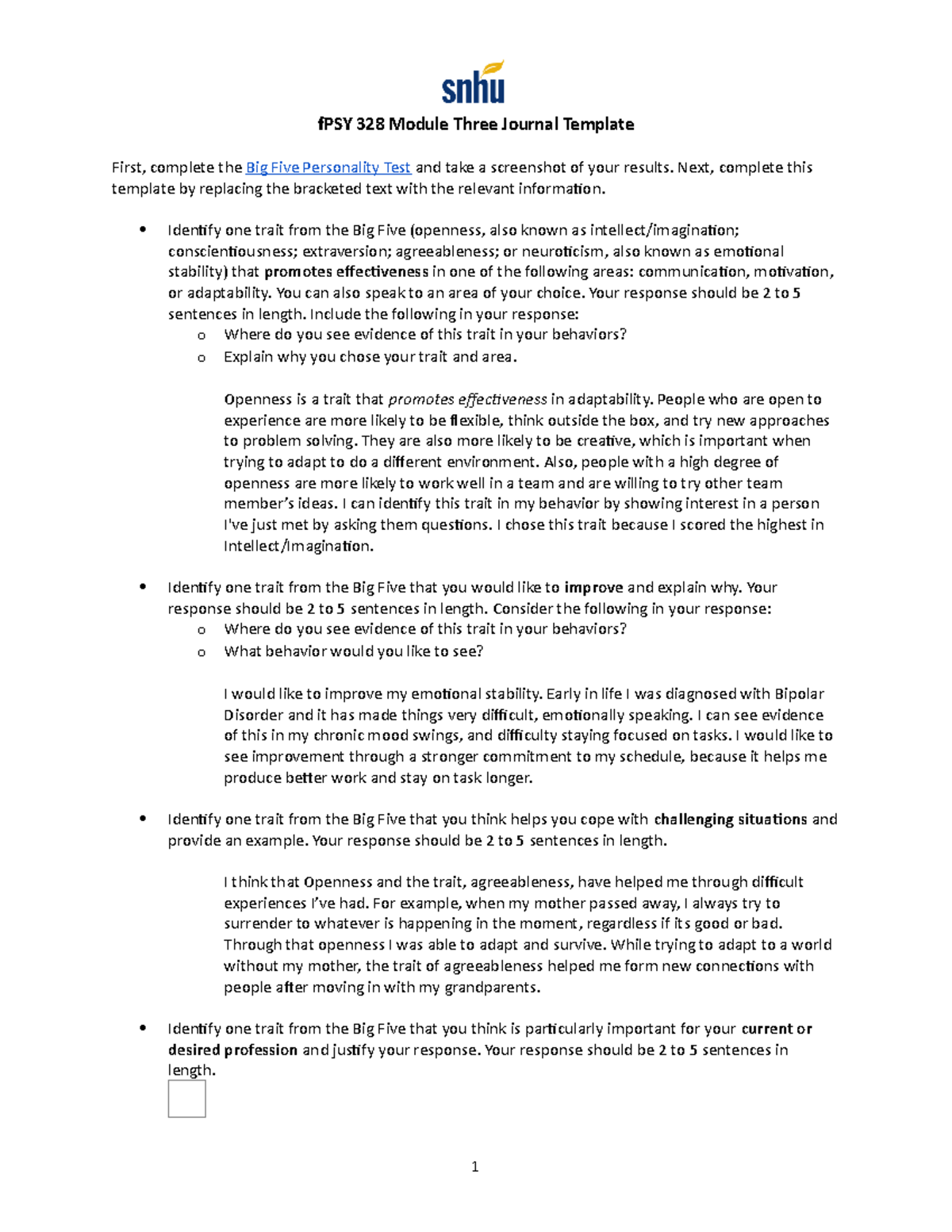 PSY 328 Module Three Journal Template - fPSY 328 Module Three Journal ...