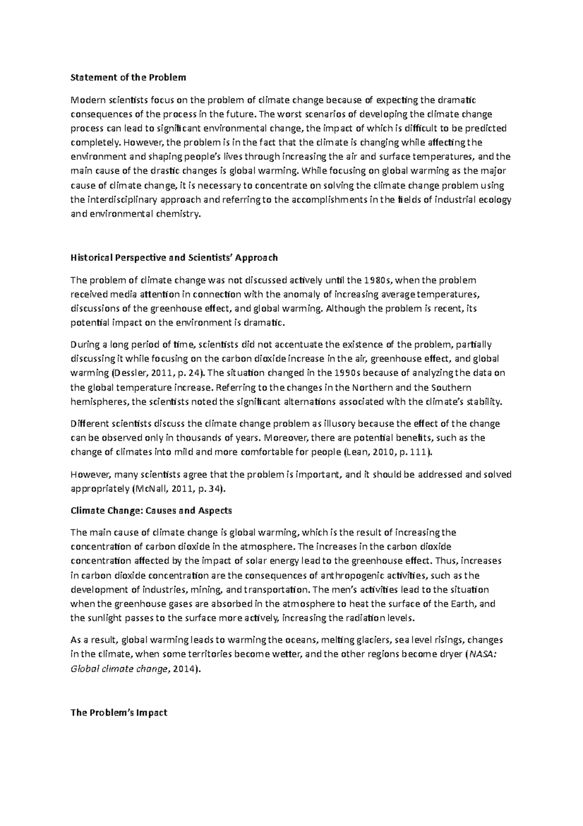 Statement of the Problem - Statement of the Problem Modern scientists ...