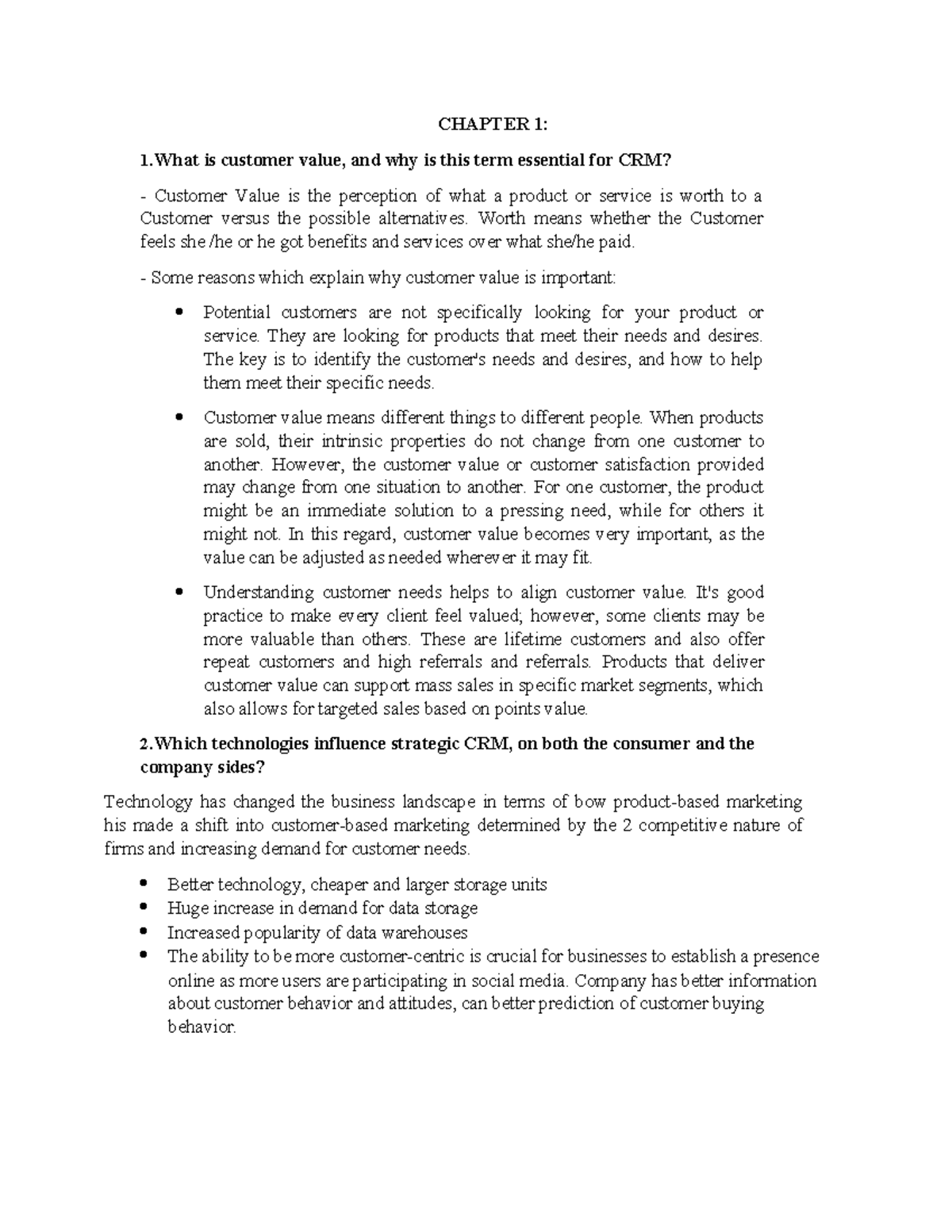 CRM-12- Chapters (HỌC KỸ) - CHAPTER 1: 1 is customer value, and why is this term essential for ...