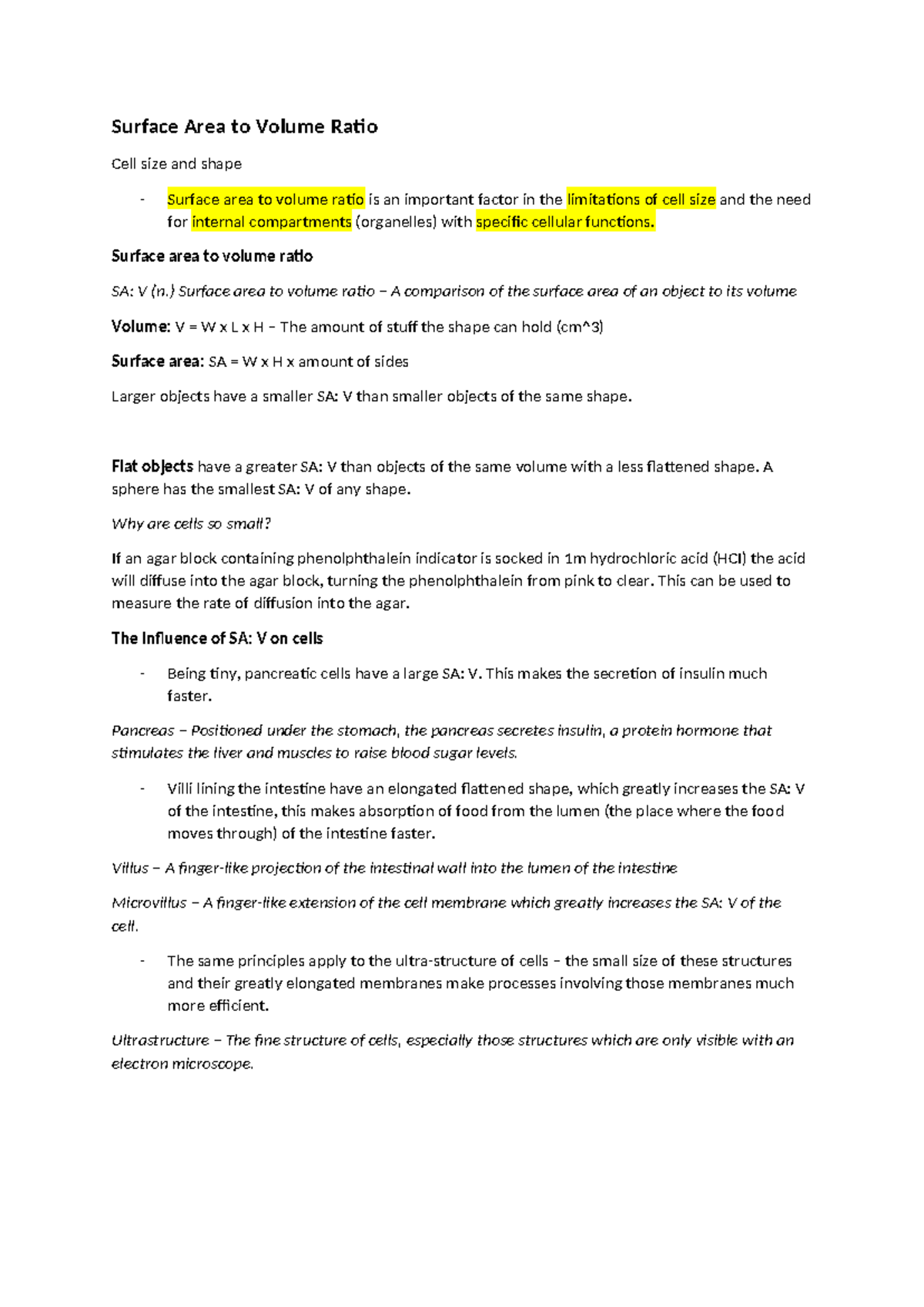 BIO AOS1 Surface Area to Volume Ratio - Surface Area to Volume Ratio ...